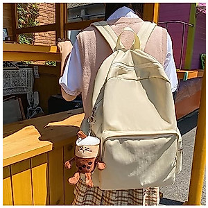 JHTPSLR Minimalist Aesthetic Backpack Solid Preppy Backpack Lightweight Backpack Casual Daypack Book Bags Backpack Supplies (Beige)