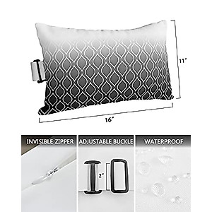 Recliner Head Pillow Ledge Loungers Chair Pillows with Insert Black White Ombre Geometric Trellis Morrocan Lumbar Pillow with Adjustable Strap Outdoor Waterproof Patio Pillows for Beach Pool, 2 PCS