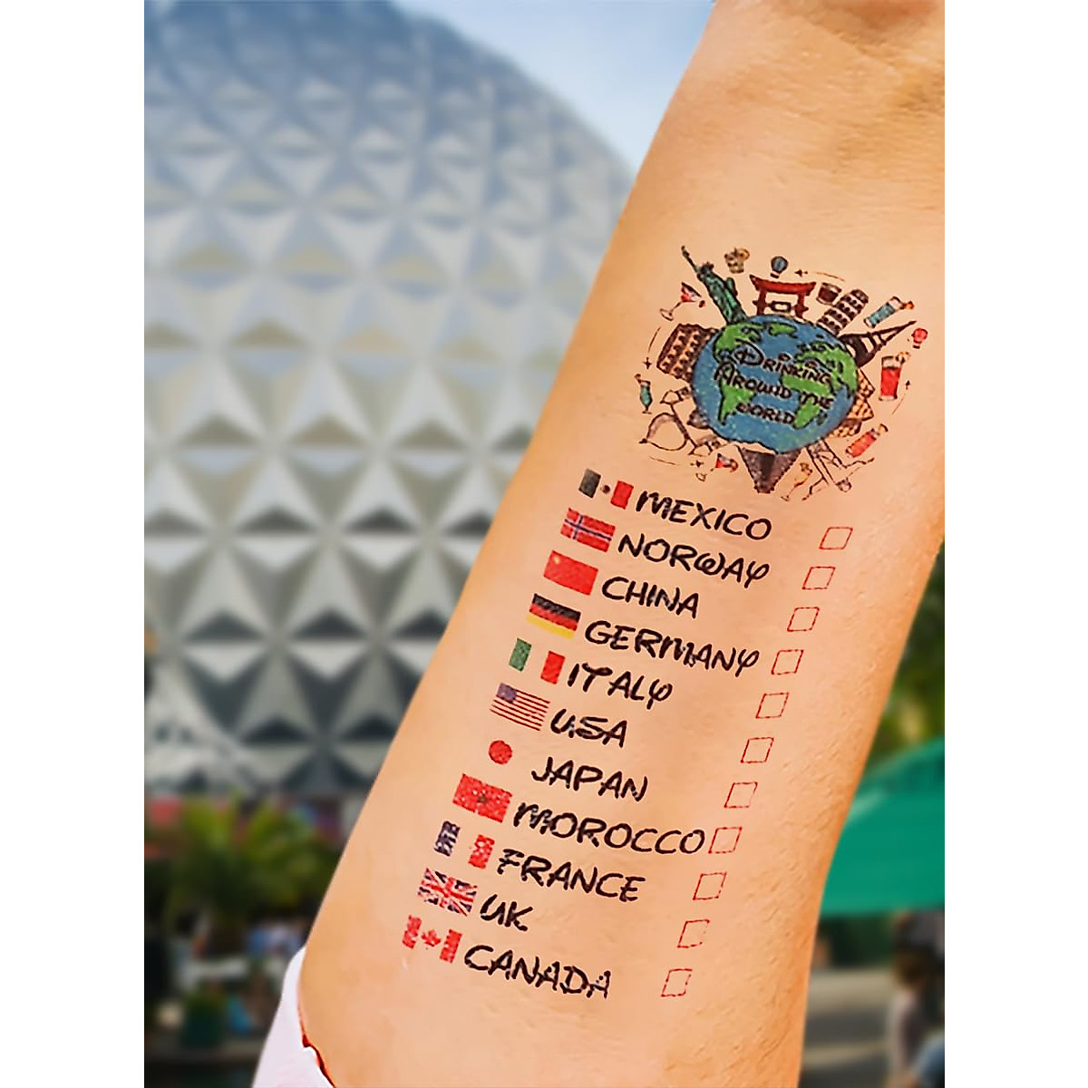 Drinking Around The World - Pack Of 4 Tattoo - Perfect For Trip To Epcot