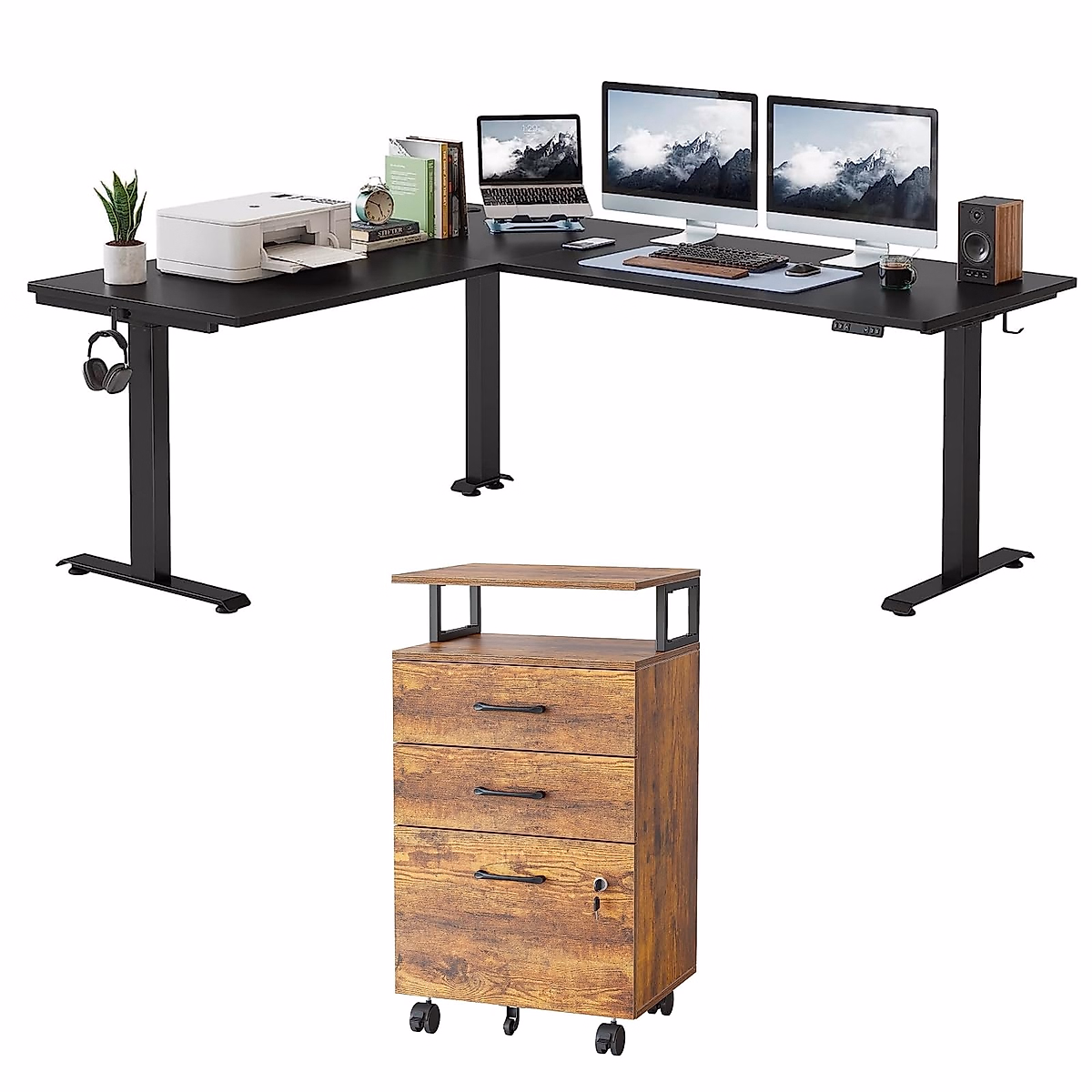 FEZIBO 75 Inch L Shaped Standing Desk with Standing Desk Anti Fatigue Mat