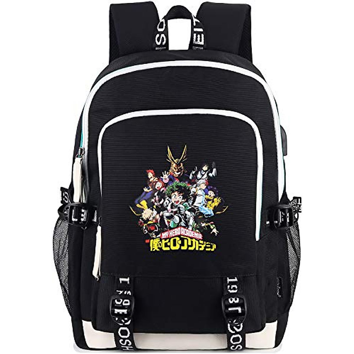 Roffatide Anime My Hero Academia Backpack Printed College School Bag Laptop Backpack with USB Charging Port & Headphone Port