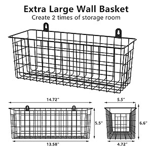MaraFansie [Extra Large] Wire Basket 2-Pack Hanging Wall Organizer Cabinet Storage Basket Wall Mounted Shelves Rustic Farmhouse Decor for Home Kitchen Bathroom, BLACK