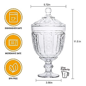Woaiwo-q Candy Jar Set of 3,Apothecary Jar with Lid, Crystal Candy Jar, Decorative Footed Candy Jar, Cookie Jar, for Candy Buffet, Kitchen, Home, Wedding (27oz)
