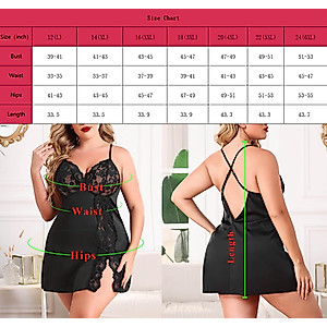 Avidlove Black Lingerie Sexy Plus Size Lingerie For Women Lace Babydoll Satin Nightgown Sleepwear