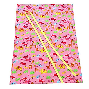 VZWraps Momma and Baby Animals Reusable Fabric Gift Bag for Baby Shower or New Baby Gift (Large 20 Inches Wide by 27 Inches High, Pink)