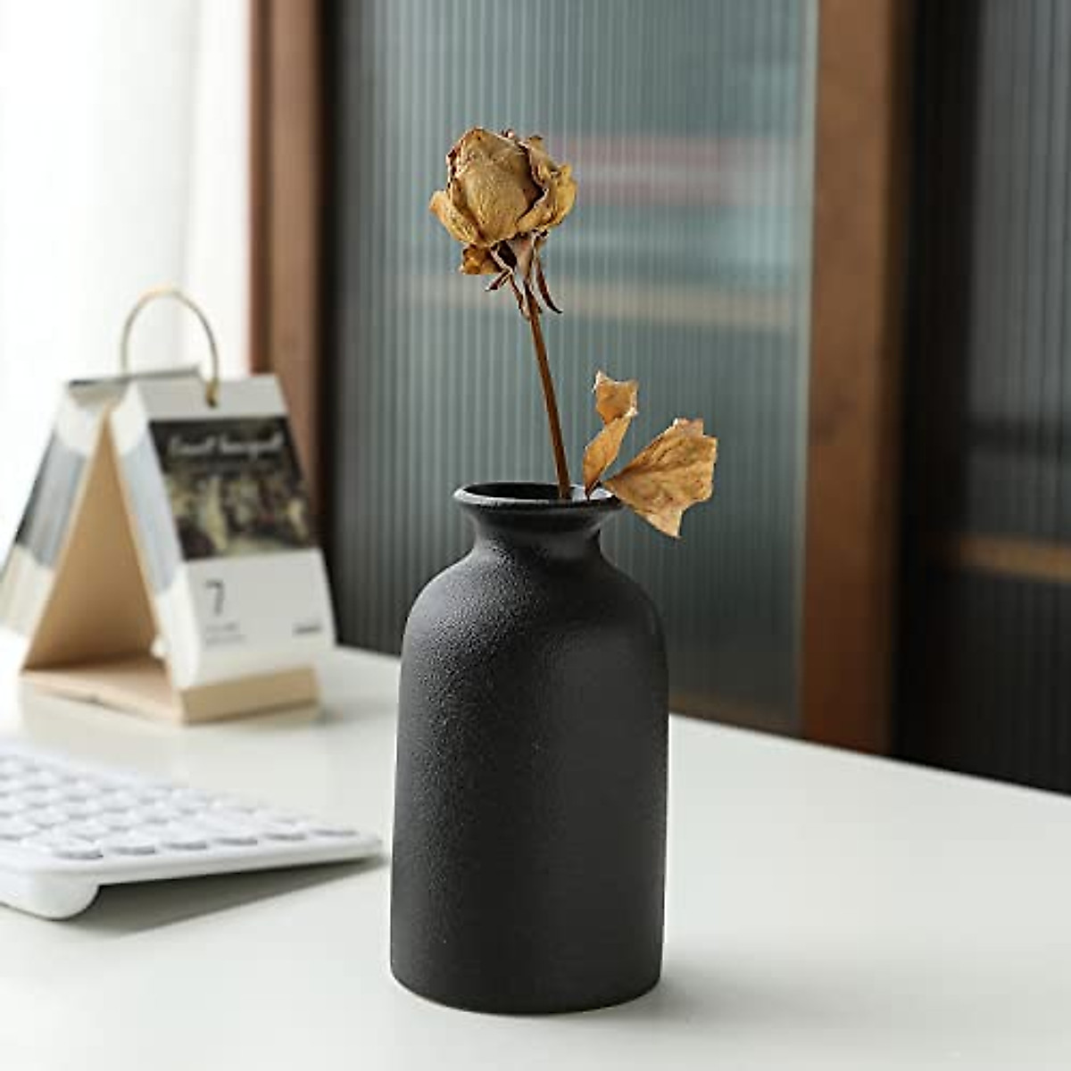 KIOXOHO Black Ceramic vase Set-3 Small Flower vases for Decor,Modern Rustic Farmhouse Home Decor,Decorative vase for Pampas Grass&Dried Flowers,idea Shelf,Table,Mantel,entryway,Bookshelf Decor