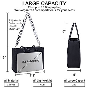 Laptop Tote Bag for Women Work Shoulder Bags 15.6 inch Canvas Laptop Computer Purse Messenger Teacher Handbag Business Office Briefcase(Leopard print)