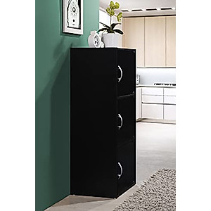 HODEDAH IMPORT 3-Shelf Bookcase Cabinet, Black