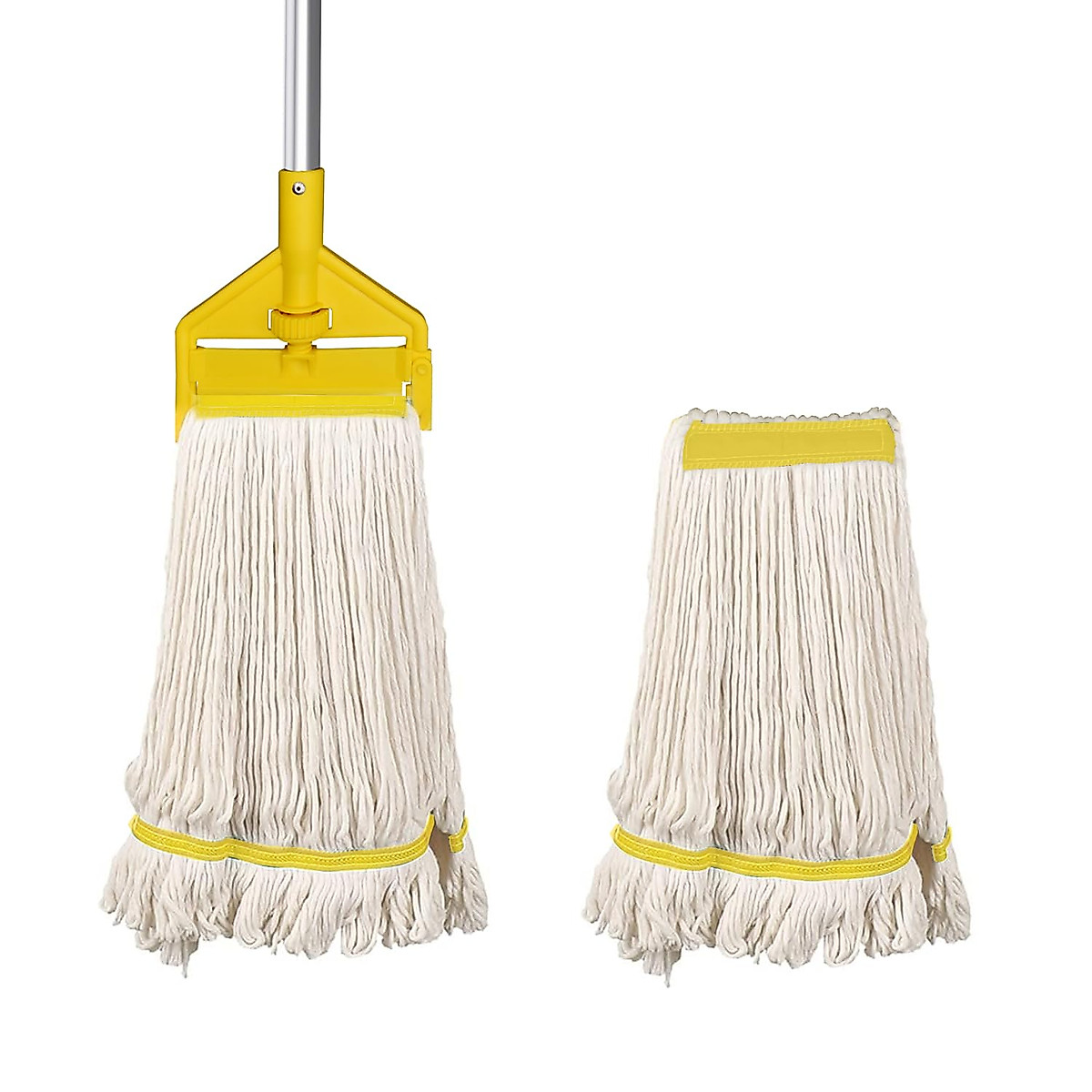 KULED Heavy Duty Industrial Mop, Commercial Mop with Long Handle, Cotton Mop with 2 Mop Heads, Looped-End String Wet Mops for Floor Cleaning, Workshop, Warehouse, Home and Garage