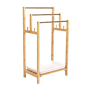 3 Tier Towel Rack Holder Free Standing Towel Hanging and Drying Rack Bath Towel Storage Organizer Solution for Bathroom Hotel Restroom Beach Swimming Pool (Bamboo)