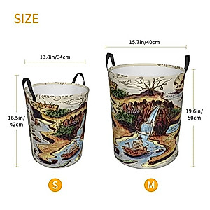 Laundry Basket,Peter Pan Neverland Map,Large Canvas Fabric Lightweight Storage Basket/Toy Organizer/Dirty Clothes Collapsible Waterproof For College Dorms-Large