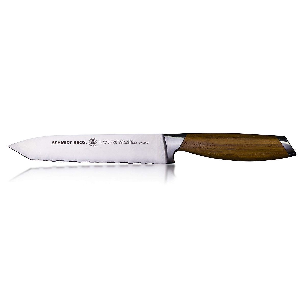 Schmidt Brothers - Bonded Teak, 6" Double Edge Utility Knife, High-Carbon German Stainless Steel Multipurpose Kitchen Cutlery