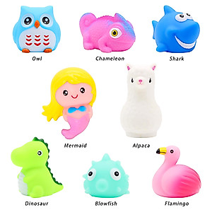 yoliyogo Animal Toy Bath Floating Toy with Auto Flashing Early Learning Toy Package with 8 Pcs Dinosaur Shark Flamingo Mermaid Etc Bathtub Shower Toy Gift for Kids&Pets