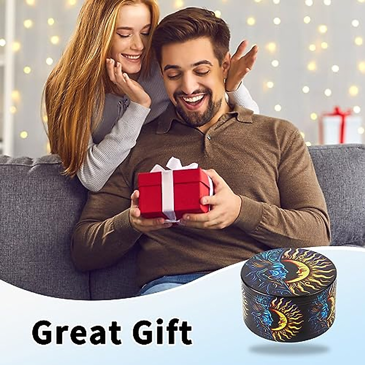 3 inch Large Grinder for Herb and Spice, Zinc Alloy Grinders (Sun and Moon Pattern)