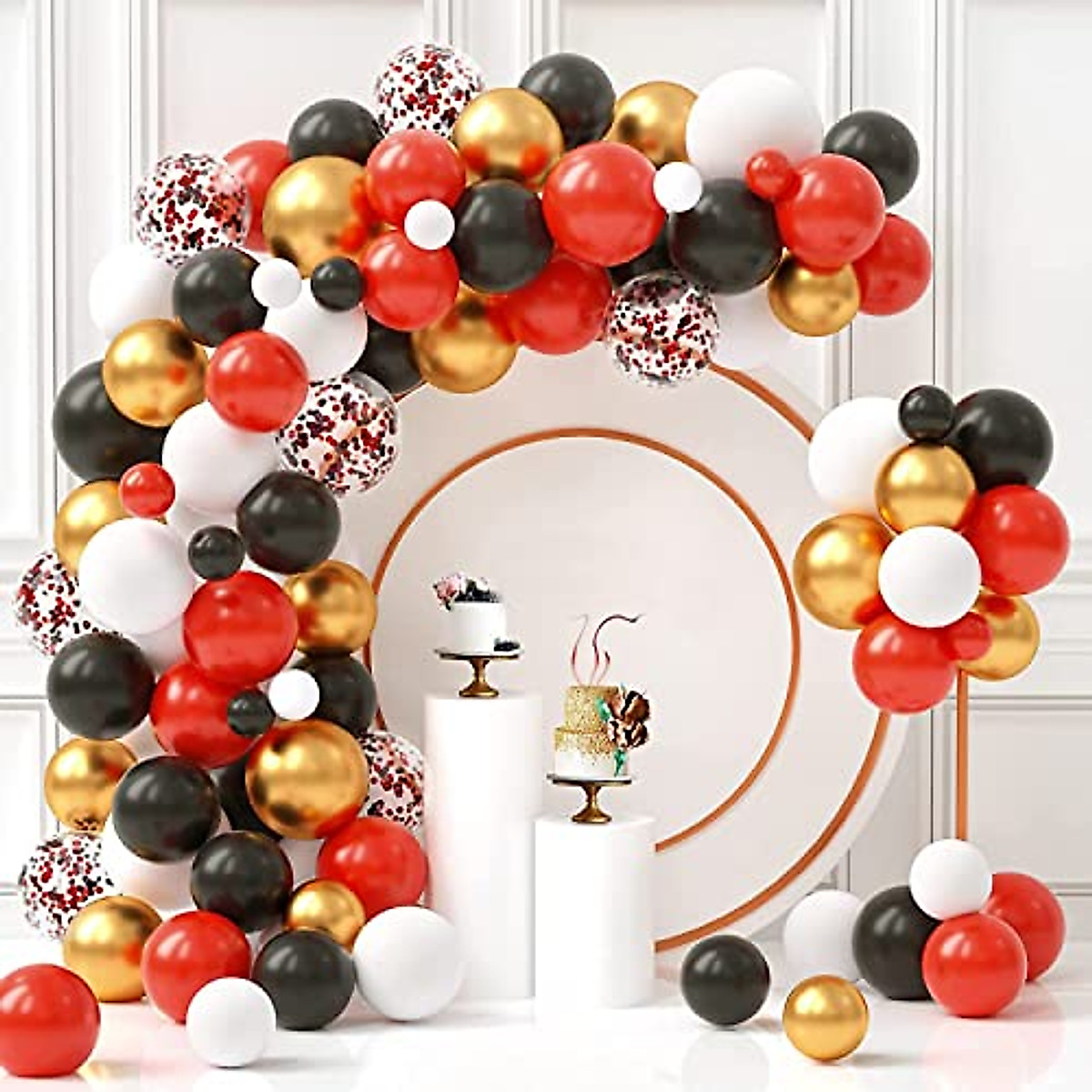 Black White Red Gold Balloon Garland Kit, is Perfect black red white gold themed bridal shower birthday wedding party graduation party decorations.Casino Card Night Poker Las Vegas Party Decorations.