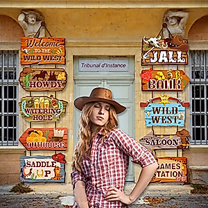 Western Party Directional Sign Cowboy Porch Sign Cowboy Banner Hanging Decoration Western Cowboy Theme Wild West Party Large Yard Indoor/Outdoor Western Cowboy Decoration Party Decorations