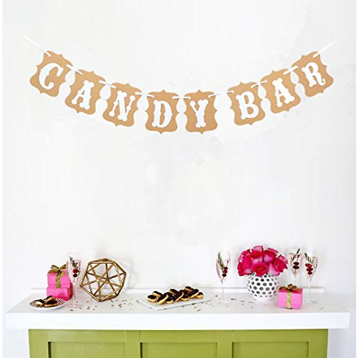 Candy Bar Party Banner,Wedding Party Reception Buffet Decoration Photography Banner Prop (White)