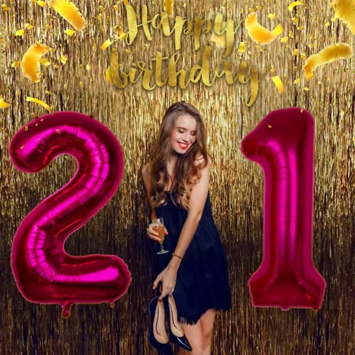 40inch hot Pink 21th Helium Foil Number 21 Balloons large Figures Inflatable Balls 12th Girls Daughter Birthday Party Ballloon Wedding Anniversary Events Decoration Party Supplies Large globos