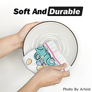 Artoid Mode Stripes Gnome Truck Egg Happy Easter Kitchen Towels Dish Towels, 18x26 Inch Seasonal Decoration Hand Towels Set of 2