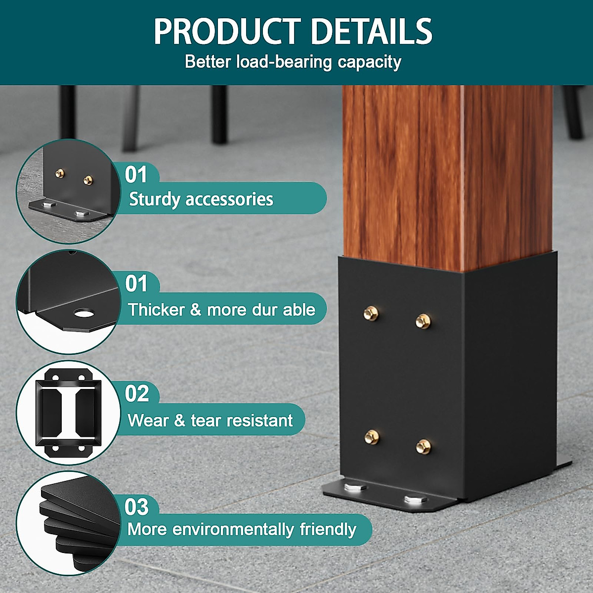 SPACEEUP 4x4 Post Base 10 Pcs, Inner Size 3.6"x3.6" Post Base Brackets, Heavy Duty Powder-Coated Post Anchor Matte Black Wood Post Brackets for Pavilion Deck Railing Support Deck Base Plate