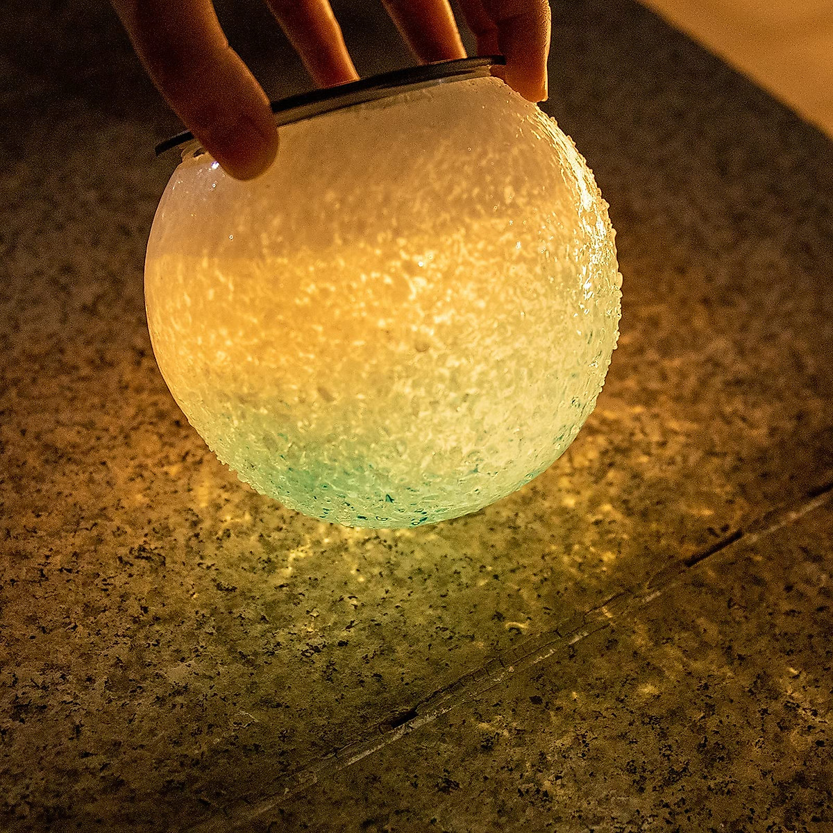 Afirst Solar Table Light - LED Glass Outdoor Table Lantern Lamps Solar Powered Hollow Projection Waterproof Globe Ball Night Lights for Garden,Patio,Yard, Party Decorations, 4x5 inch