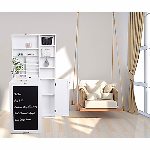 Utopia Alley Collapsible Fold Down Desk Table | Computer Desk with Large Storage Cabinet & Bottom Shelves, Stylish Furniture for Home Office, Crafting, and More (White)