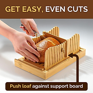 Bamboo Bread Slicer and Knife Set with Food-Grade Mineral Oil - Adjustable Homemade Bread Cutting Guide with Stainless Steel Knife - Essential Bread Making Tools and Supplies