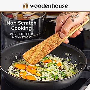 Wooden Spatula for Cooking, Kitchen Spatula Set of 4, Natural Teak Wooden Utensils including Wooden Paddle, Turner Spatula, Slotted Spatula and Wood Scraper. Nonstick cookware.