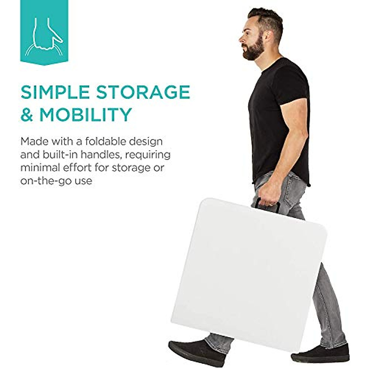 New Home Era Folding Table - Foldable Heavy Duty Plastic Table for Indoor & Outdoor Parties, Picnic, Camping, Wedding, BBQ Catering, Garden Dining - Fold-in-Half Portable Utility Table - White - 4ft