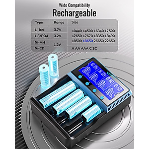 18650 Battery Charger, Keenstone Smart Universal Charger LCD Display for Rechargeable Batteries Ni-MH Ni-Cd AA AAA Li-ion LiFePO4 IMR 10440 14500 16340 RCR123A 26650