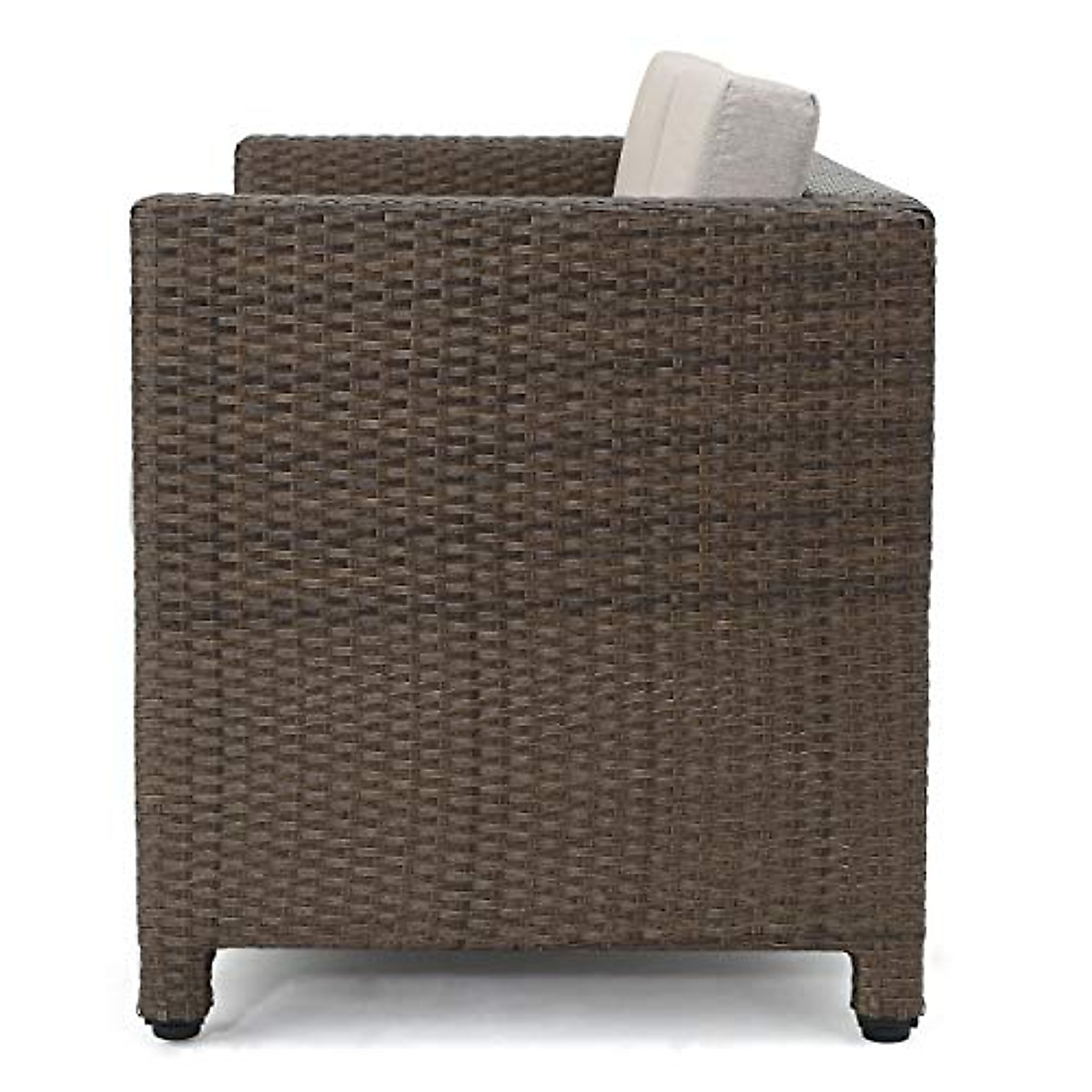 Christopher Knight Home Puerta Outdoor Wicker Loveseat with Cushions, Brown / Ceramic Grey Cushions