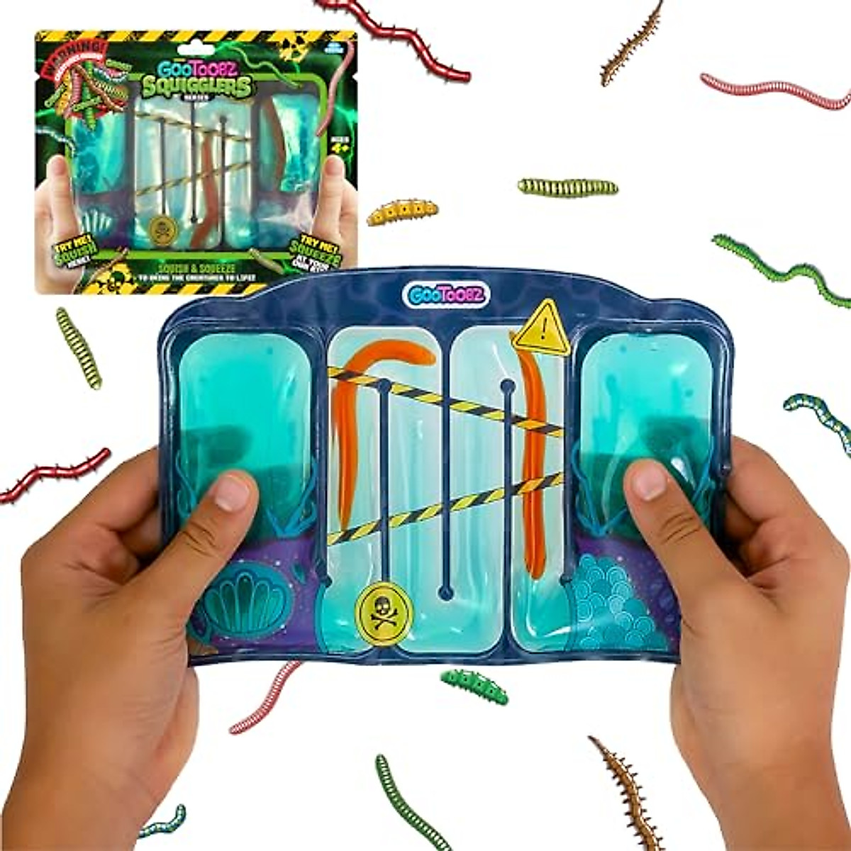 GooToobz Squigglers - Squishy Sensory Tubes Filled with Colorful Goo, Glitter and Beads, Non-Toxic, No-Mess, Squeezable Fidget, Stress and Anxiety Relief, Triple Sensory Experience! (Snakes)