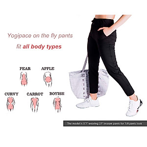 Yogipace Petite Women's 7/8 On The Fly Pants Drawstring Casual Lounge Joggers Travel Sweatpants,Black,24",Size XXL