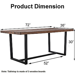 SOSPIRO 72 inch Wood Dining Table for 6 to 8, Industrial Rustic Rectangular Farmhouse Table with Steel Legs Metal Frame For Kitchen, Dining Room, Home Furniture, Brown