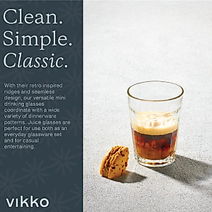 Vikko Small 3.75 Ounce Drinking Glasses, Thick and Durable Mini Glass, Great for Children, Tasting and Small Portions, Dishwasher Safe, Set of 6 Mini Clear Glass Tumblers 3.2” x 2.4”