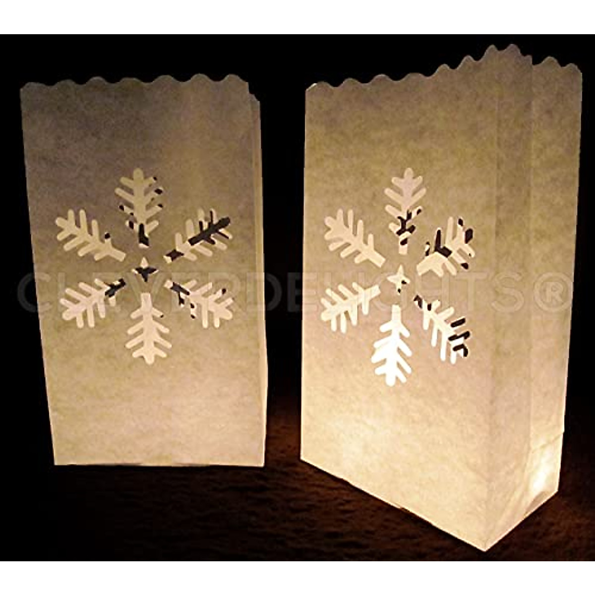 CleverDelights White Luminary Bags - 30 Count - Snowflake Design - Christmas Holiday Luminaria