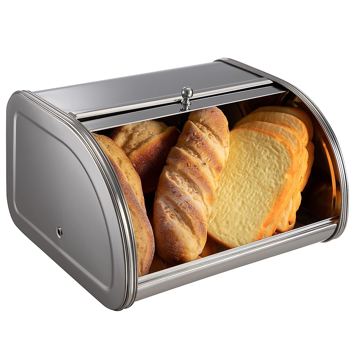 ALIMORDEN Stainless Steel Bread Box/Bin/kitchen Storage Containers with Roll Top Lid for Kitchen Counter Dry Food Storage Container Store Bread Loaf