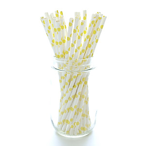 Yellow Wedding Straws, Wholesale Paper Straws, Summer BBQ Party Supplies, Lemonade Drinking Straws (75 Pack) - Yellow Striped, Polka Dot & Chevron Straws
