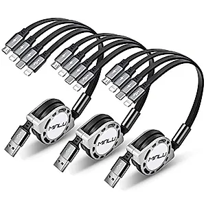 MINLU Multi USB Charging Cable 4A 4-in-1 Retractable USB Fast Charger Cord for Dual IP/Type C/Micro USB Ports Compatible with Phone/Huawei/Samsung Galaxy/Sony/LG/Tablets(3Pack/4Ft)
