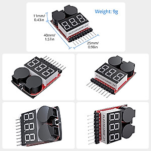 CAMWAY 5PCS 2in1 1-8s Lipo Battery Voltage Tester,RC Low Voltage Buzzer Alarm,Battery Monitor Checker Tester for 1-8s Lipo/Li-ion/LiMn/Li-Fe