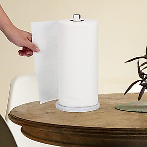 WORHE Paper Towel Holder White Marble Base for Countertop Acrylic Standing Kitchen Paper Towel Rack with 5.5" Diameter White Marble Base, Paper Towel Dispenser for Kitchen Bathroom 1 Pack(YGC002)