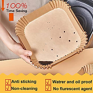 Air Fryer Disposable Paper Liner Square 9 Inch, 125 Pcs Large Square Air Fryer Paper Liners for 6-10QT Air fryer, Non-stick Parchment Paper for Frying, Baking, Cooking, Roasting and Microwave