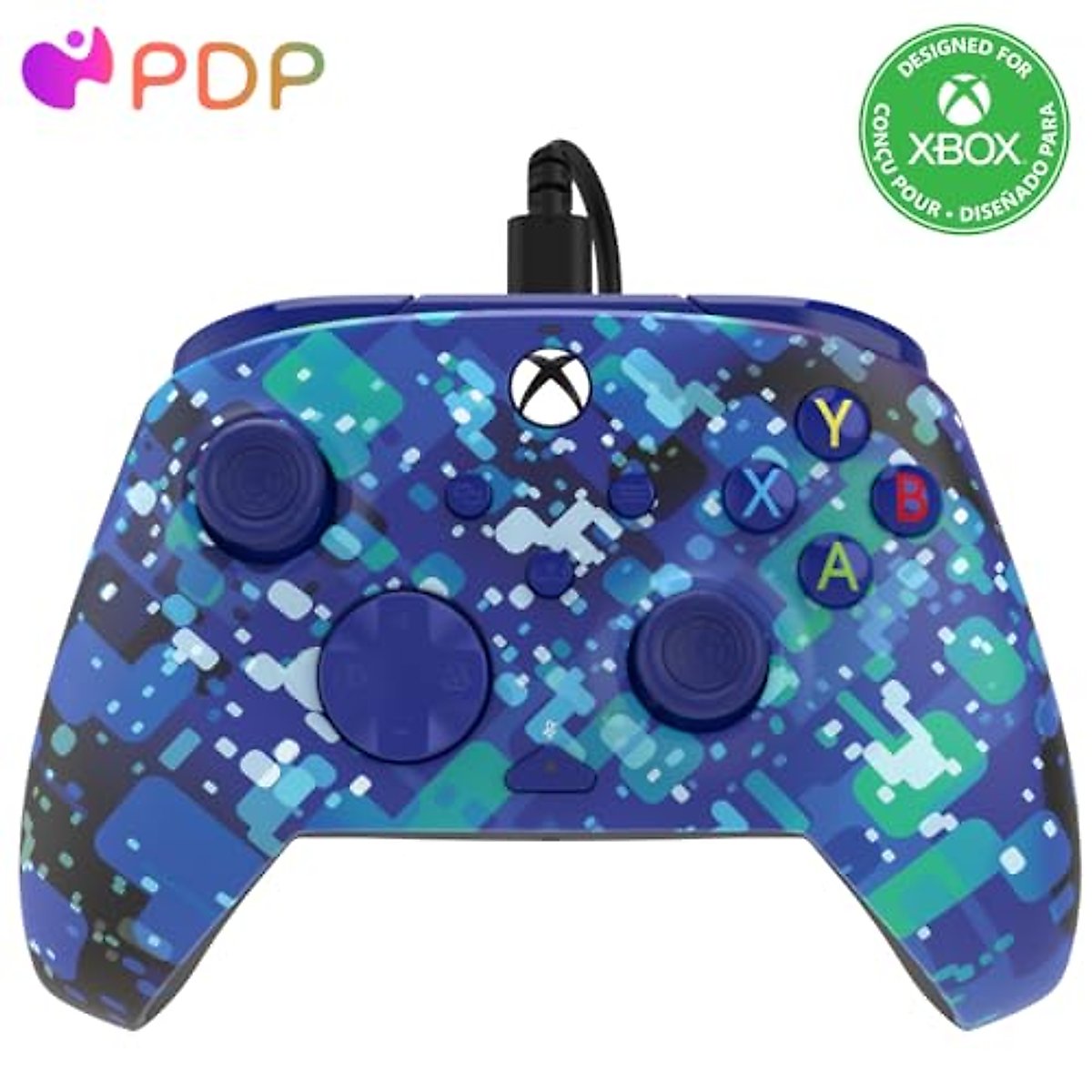 PDP Gaming REMATCH Enhanced Wired Controller Licensed for Xbox Series X|S/Xbox One/PC/Windows, Mappable Back Buttons, Advanced Customizable App - Digital Glitch Blue