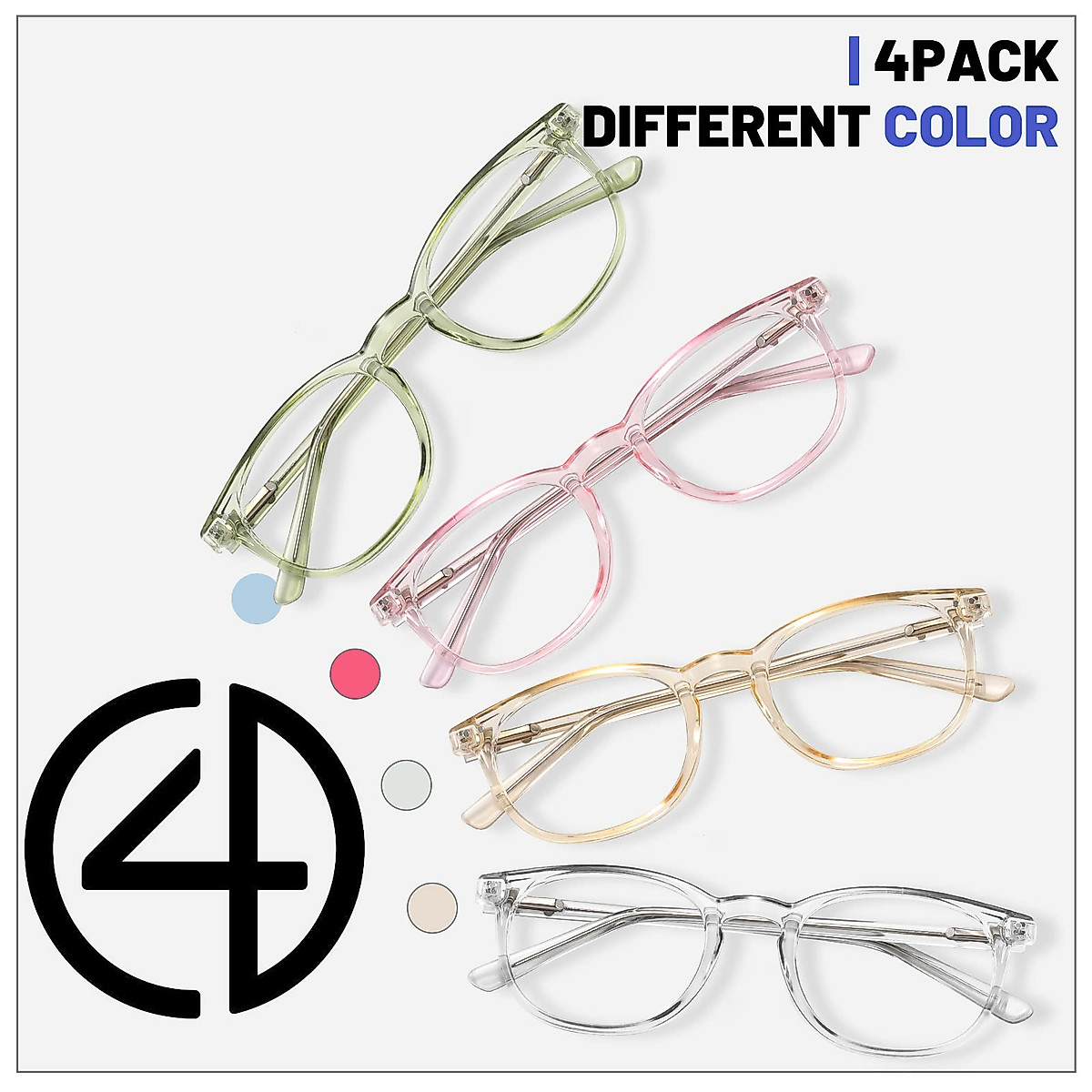 KSSESSE 4 Pack Blue Light Blocking Reading Glasses for Women Men Oval Eyeglasses Readers with Spring Hinge