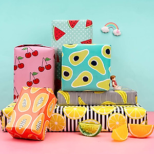 MAYPLUSS Wrapping Paper Large Sheet - Folded Flat - 6 Different Fruit Design (45.2 sq ft.ttl) - 27.5 inch X 39.4 inch Per Sheet