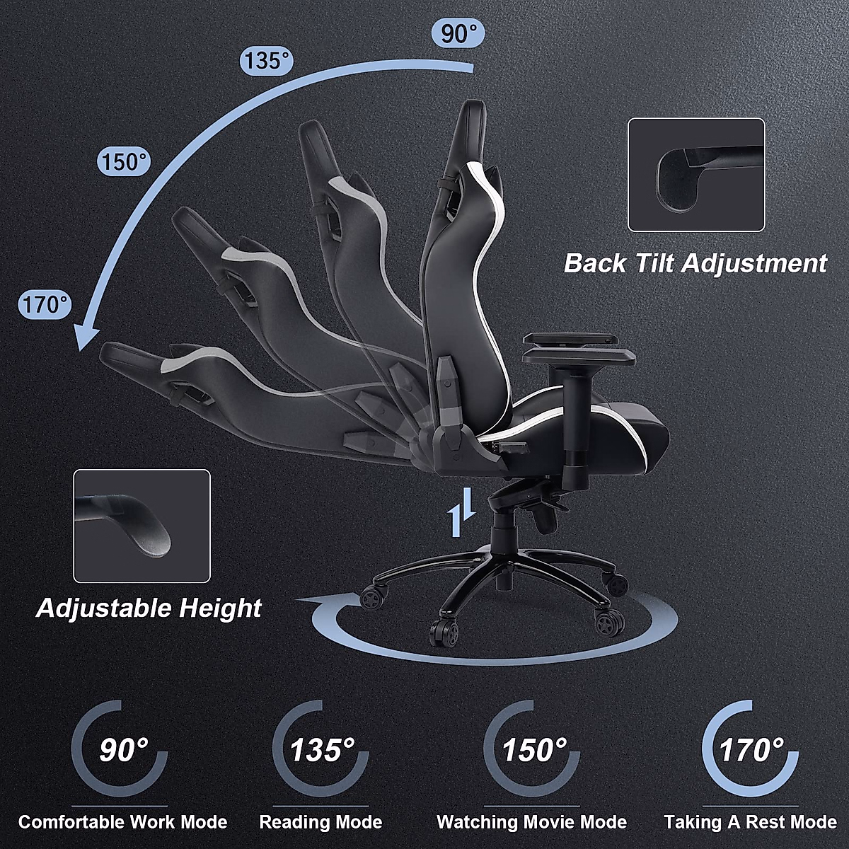 GTRACING Gaming Chair, Big and Tall Computer Chair with 4D Adjustable Armrests, Height Adjustable Recliner with Ergonomic Head Pillow and Lumbar Support for Gaming or Working (White)