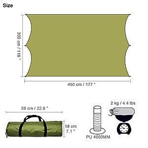 Acenilen 6-8 Person Camping Tent Tarps, UV Protection 50+ Waterproof Tarp with Poles, Beach Sunshade Hammock Rain Fly Sun Shelters Patio Awning Lawn & Garden Canopy, Camping & Hiking Equipment -Green