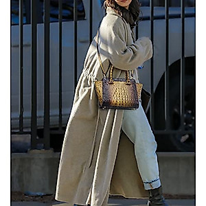 Chinllo Classy Crocodile Pattern Top-Handle Bag Roomy Satchel Shoulder Bag With Detachable Long Strap (Brown)