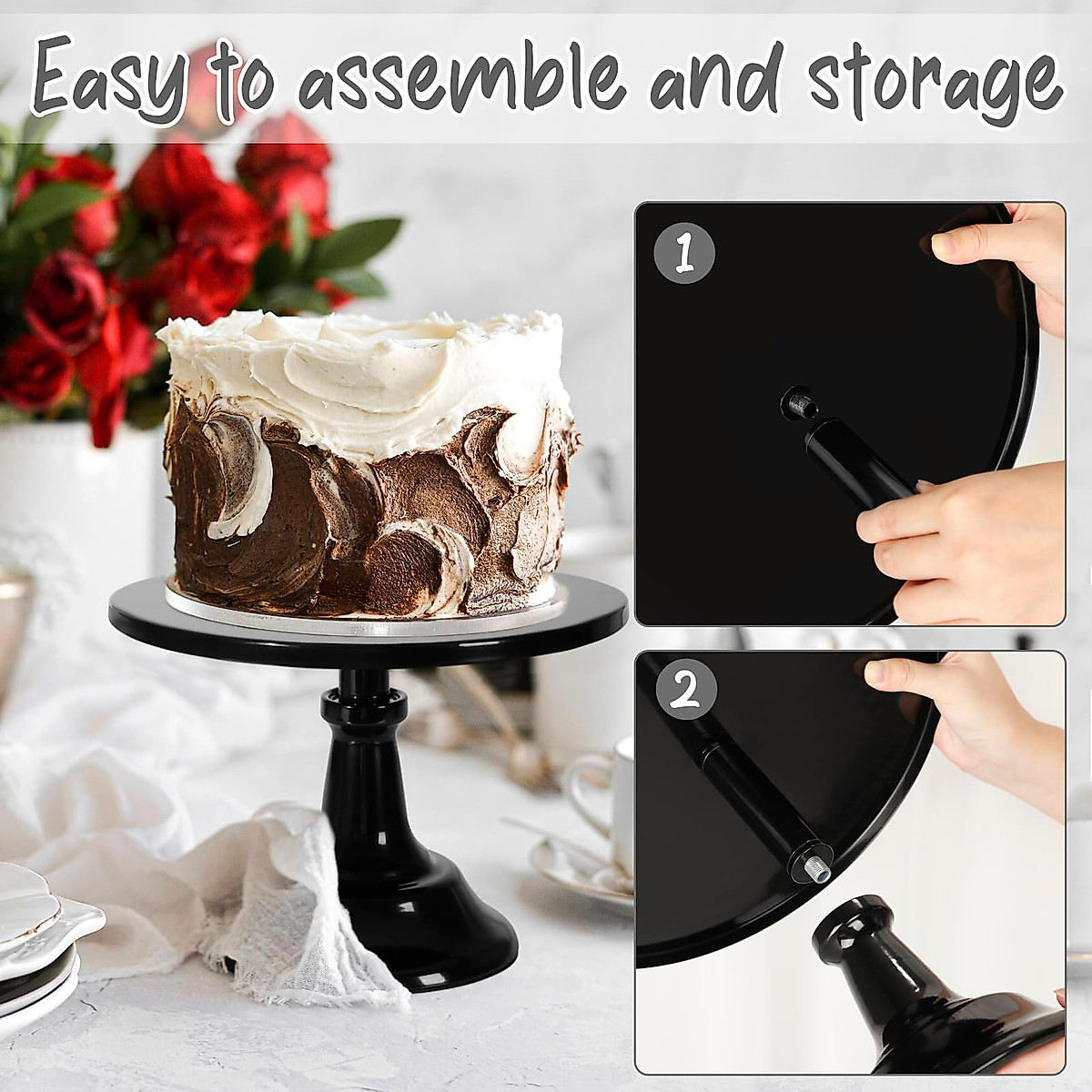 3Pcs Cake Stand, Black Round Cupcake Stand 8/10/12Inch Dessert Display Stand Cupcake Holder Pastry Serving Plate for Baby Shower Wedding Birthday Party Celebration Home Decoration