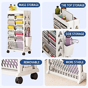 YAYLAIP Rolling Bookshelf Cart,6-Tier Large Capacity,on Wheels Moveable Office Desk File Bookshelf Organizer,with Wheel Multilayer Rotatable,Mobile Portable Removable Plastic Practical Rolling（Green